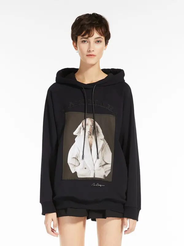 Max Mara Graphic Print Logo Patch Hoodie - Black