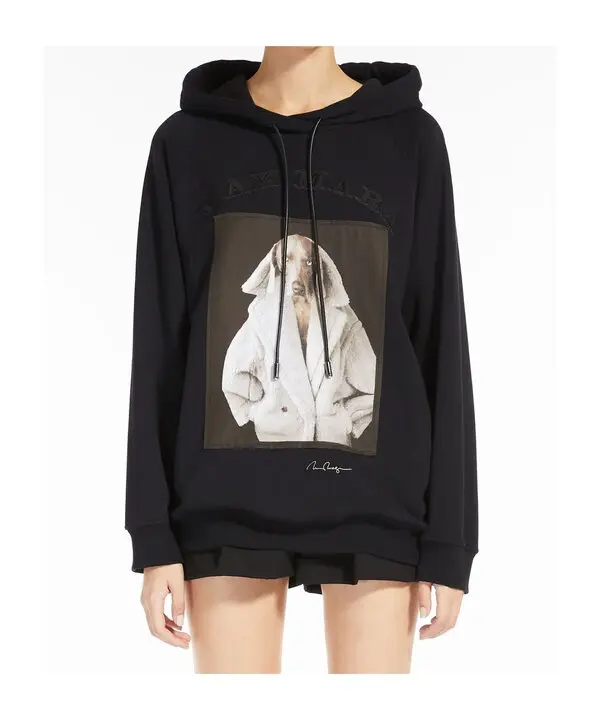 Max Mara Graphic Print Logo Patch Hoodie - Black