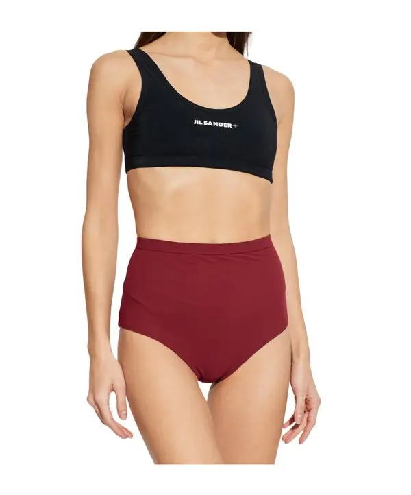 JIL SANDER High-waisted Bikini Bottom With Contrasting Logo - Red