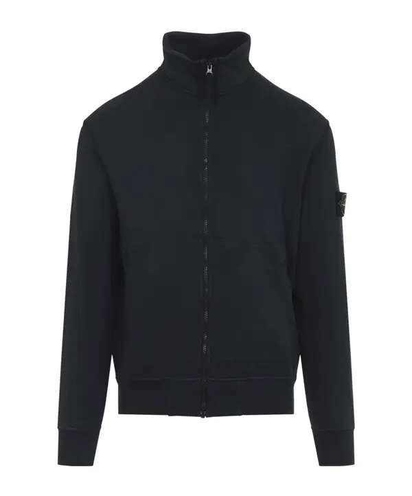 Stone Island Logo Patch Zip-up Sweatshirt - Blue