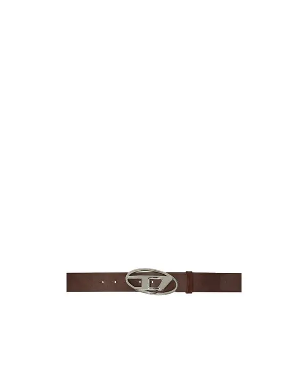 DIESEL® Leather Belt With Logo Buckle - Dark Brown