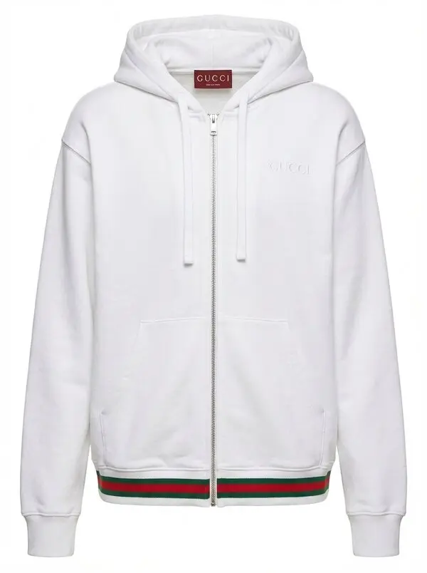 Gucci Web Detailed Jersey Sweatshirt With Hood - White