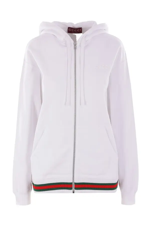 Gucci Web Detailed Jersey Sweatshirt With Hood - White