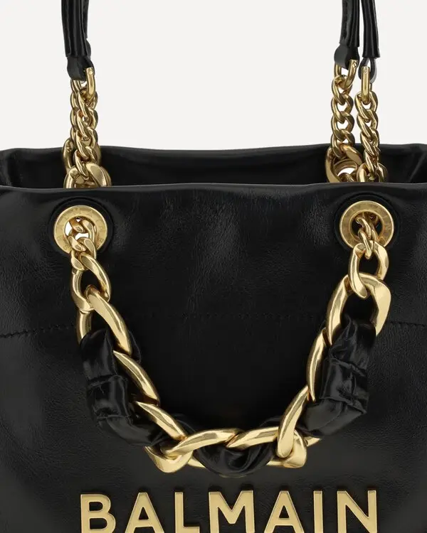 Balmain 1945 Soft Cabas Small Crinkled Shoulder Bag - Black