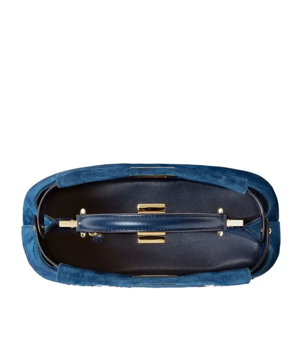 Fendi Mini Peekaboo Floral-embroidered Denim Tote Bag