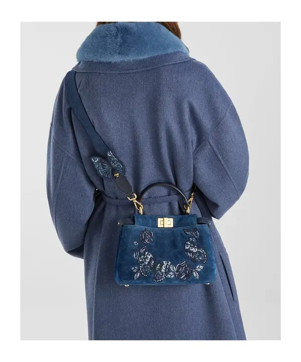 Fendi Mini Peekaboo Floral-embroidered Denim Tote Bag