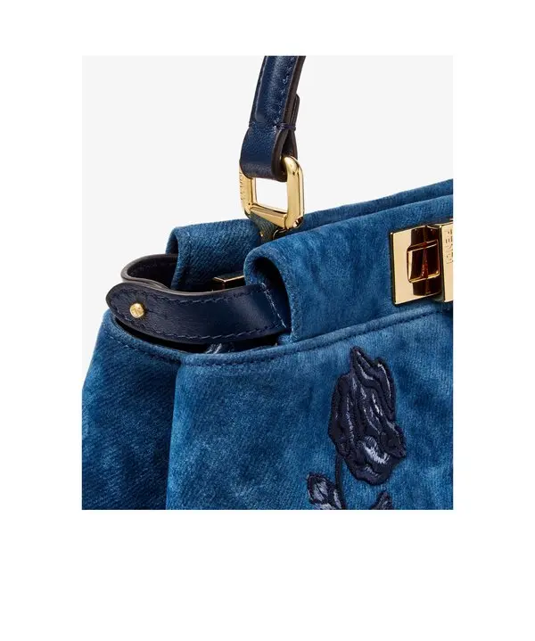 Fendi Mini Peekaboo Floral-embroidered Denim Tote Bag