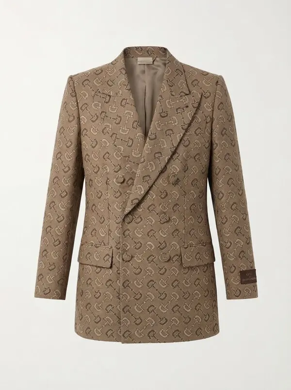 Gucci Gg Pattern Double-breasted Blazer - Gray