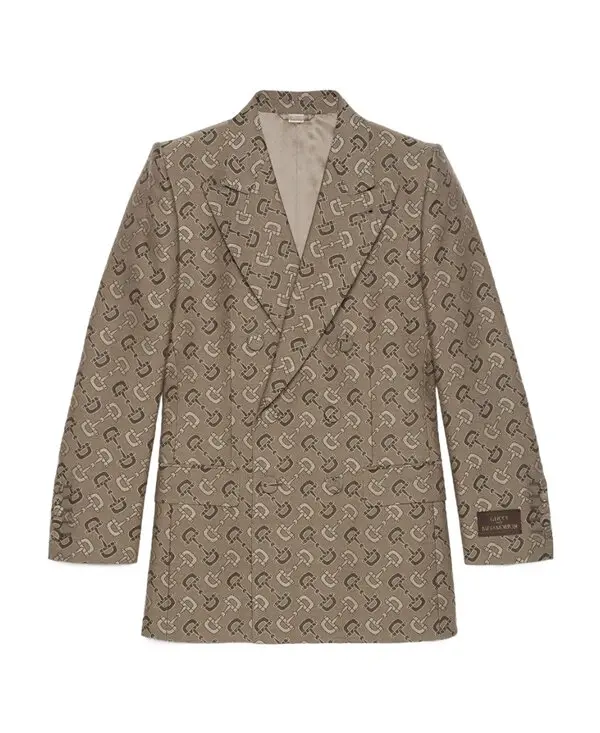 Gucci Gg Pattern Double-breasted Blazer - Gray