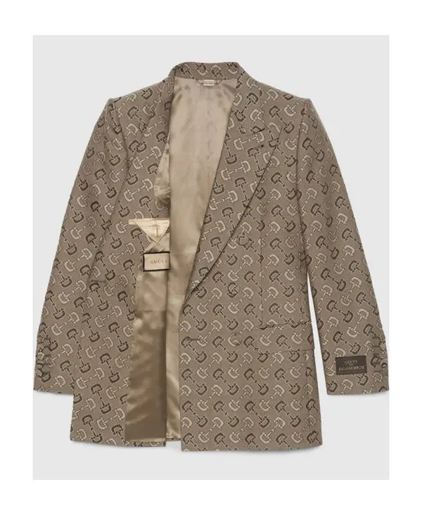 Gucci Gg Pattern Double-breasted Blazer - Gray