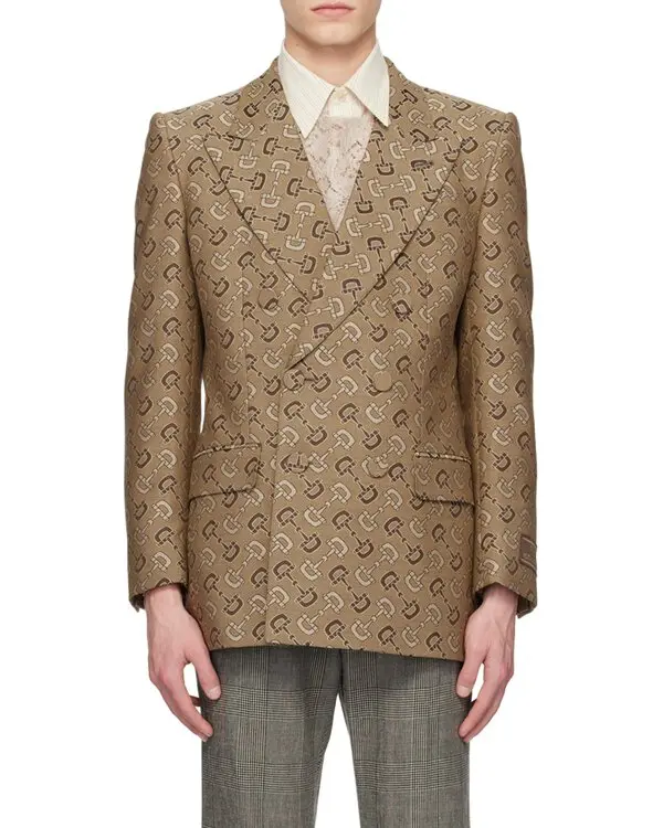 Gucci Gg Pattern Double-breasted Blazer - Gray