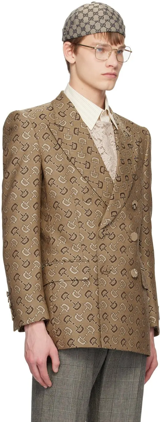 Gucci Gg Pattern Double-breasted Blazer - Gray