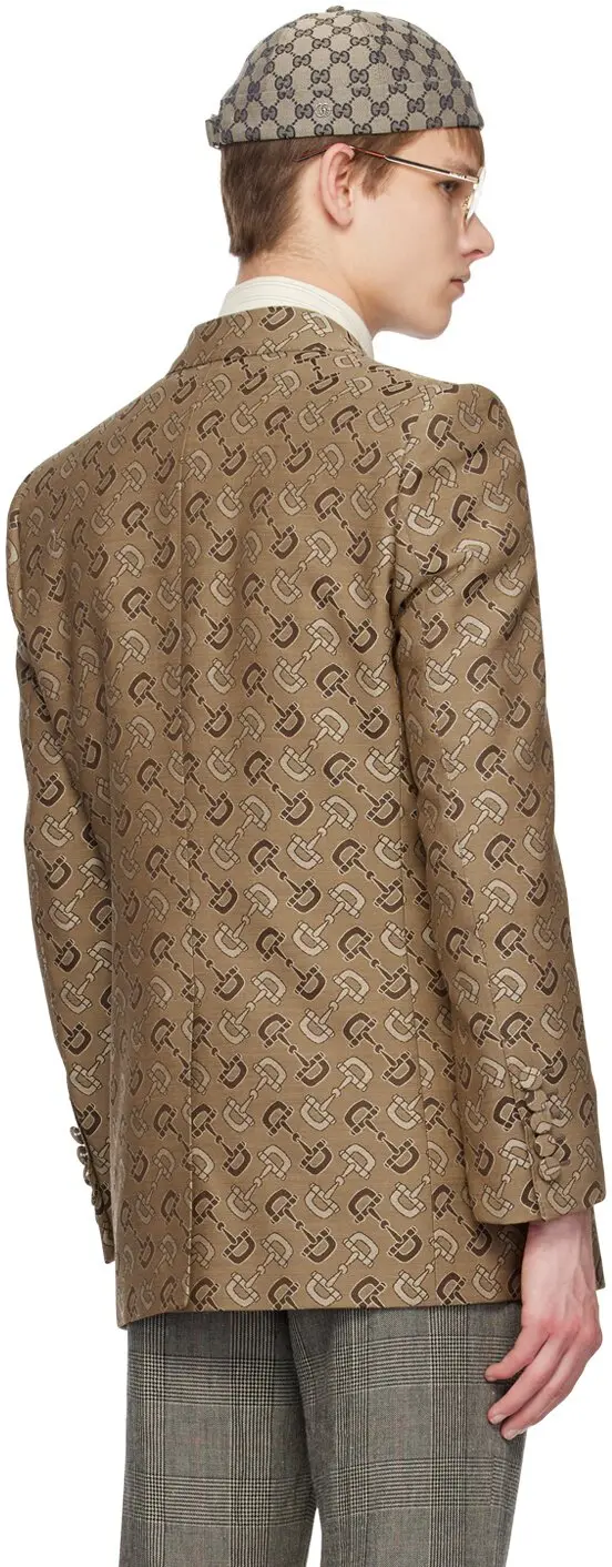 Gucci Gg Pattern Double-breasted Blazer - Gray