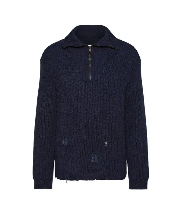 MAISON MARGIELA Shetland Knit Jumper With Zippered Neckline - Blue