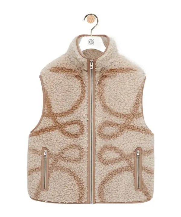Loewe Anagram Fleece Jacquard Vest - Beige/khaki Green