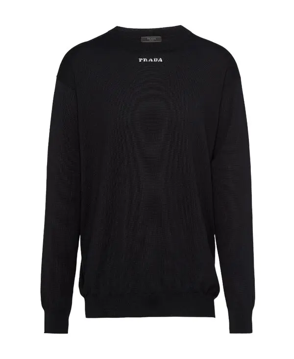 Prada Logo Intarsia Crewneck Knitted Jumper - Black