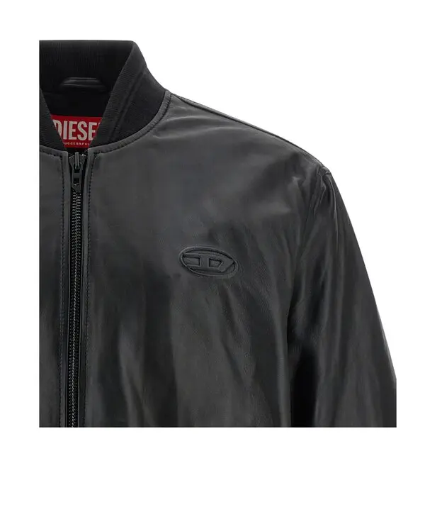 DIESEL® L-type Leather Bomber Jacket With Embossed Logo