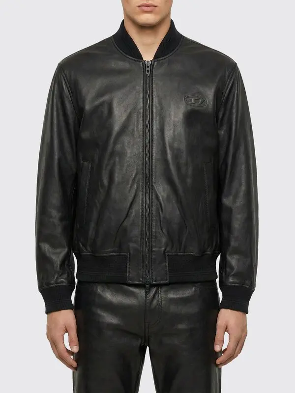 DIESEL® L-type Leather Bomber Jacket With Embossed Logo