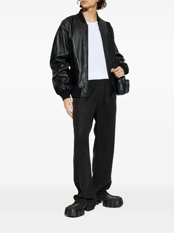 DIESEL® L-type Leather Bomber Jacket With Embossed Logo