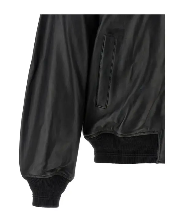 DIESEL® L-type Leather Bomber Jacket With Embossed Logo