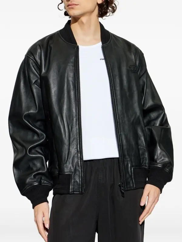 DIESEL® L-type Leather Bomber Jacket With Embossed Logo