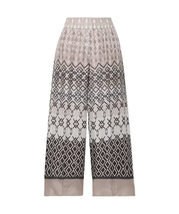 Brunello Cucinelli Geometric-print Silk Trousers