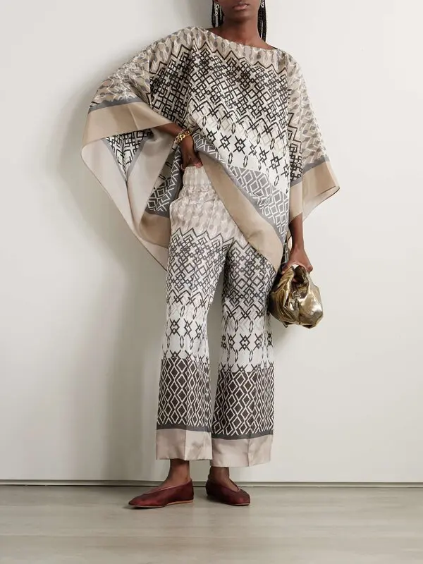 Brunello Cucinelli Geometric-print Silk Trousers
