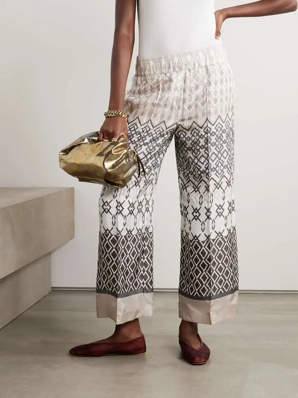 Brunello Cucinelli Geometric-print Silk Trousers