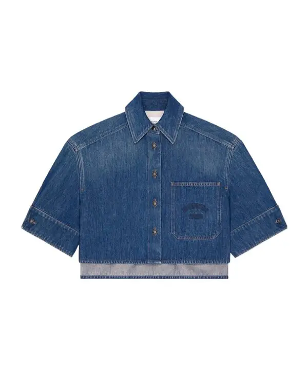 Givenchy Cropped Cocoon Denim Shirt - Medium Blue