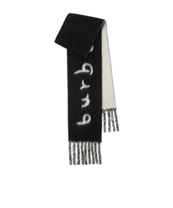 Burberry Reversible Logo Jacquard Fringed Scarf - Black