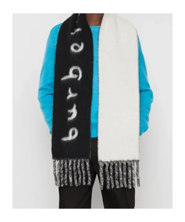 Burberry Reversible Logo Jacquard Fringed Scarf - Black