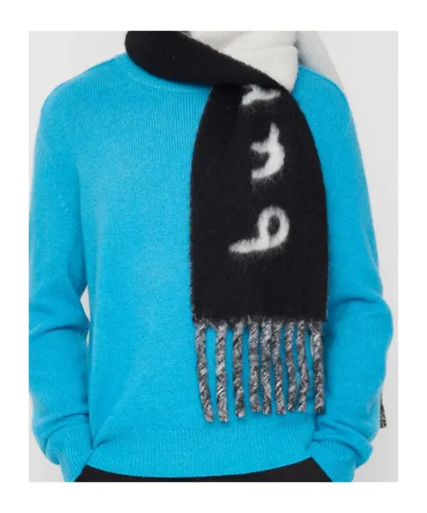 Burberry Reversible Logo Jacquard Fringed Scarf - Black