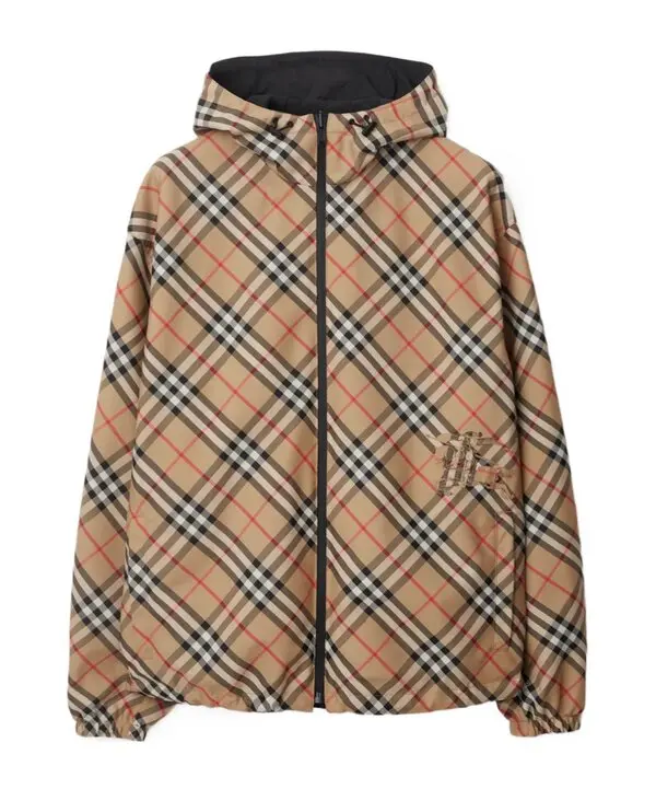 Burberry Logo Embroidered Checked Reversible Jacket - Multicolor