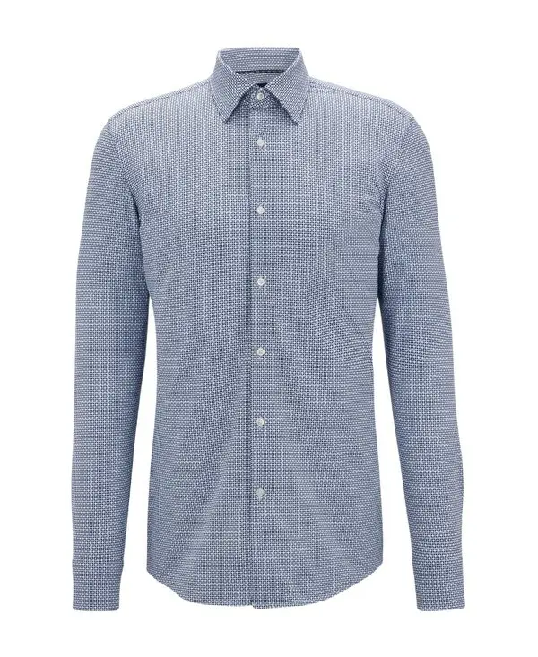 Hugo Boss Geometric-print Long-sleeve Shirt - Blue