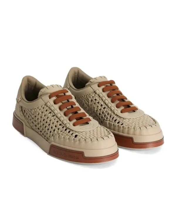 Dolce & Gabbana Interwoven Lace-up Sneakers - Beige