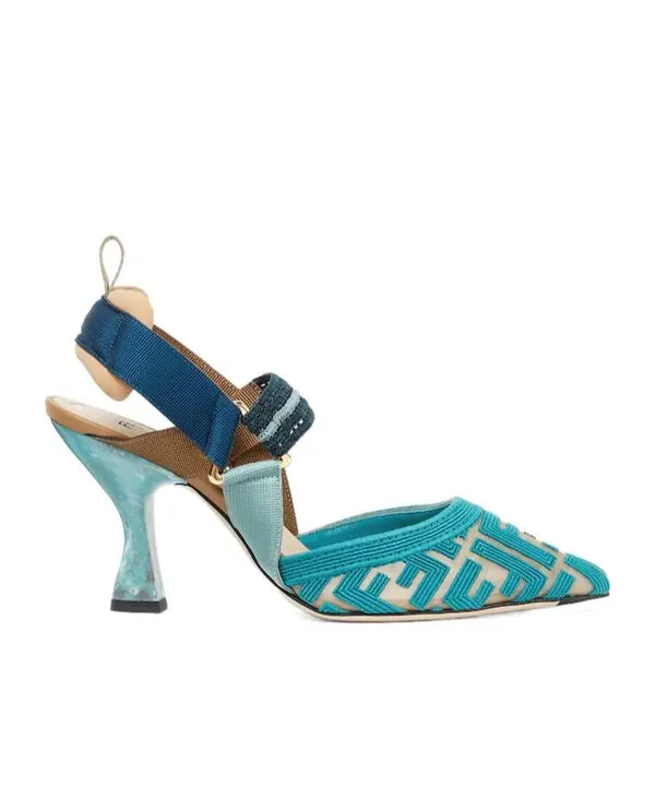 Fendi Colibrì Ff Cornely Embroidery Slingback Pumps - Light Blue