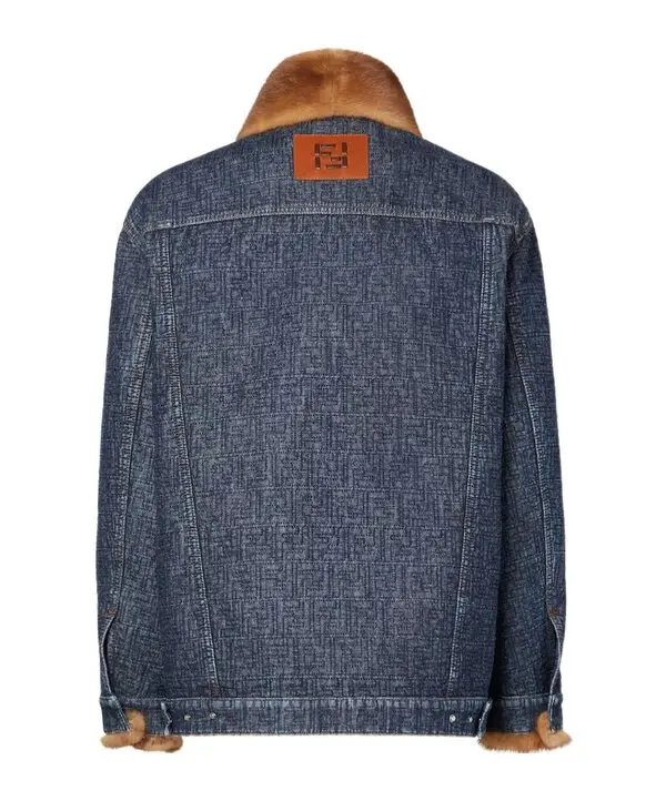 Fendi Quilted Ff Denim Jacket With Fur Trim