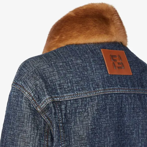 Fendi Quilted Ff Denim Jacket With Fur Trim