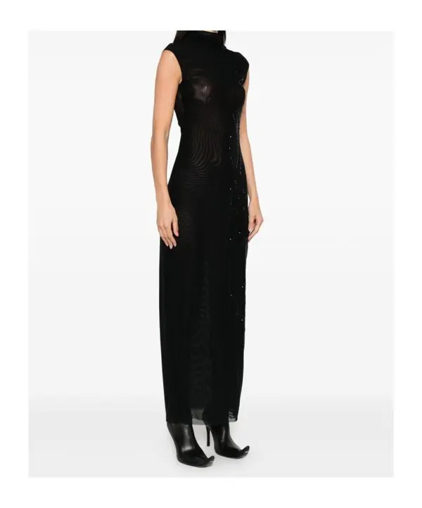 JEAN PAUL GAULTIER Sleeveless Sequined Tulle Maxi Dress With Back Embellishment