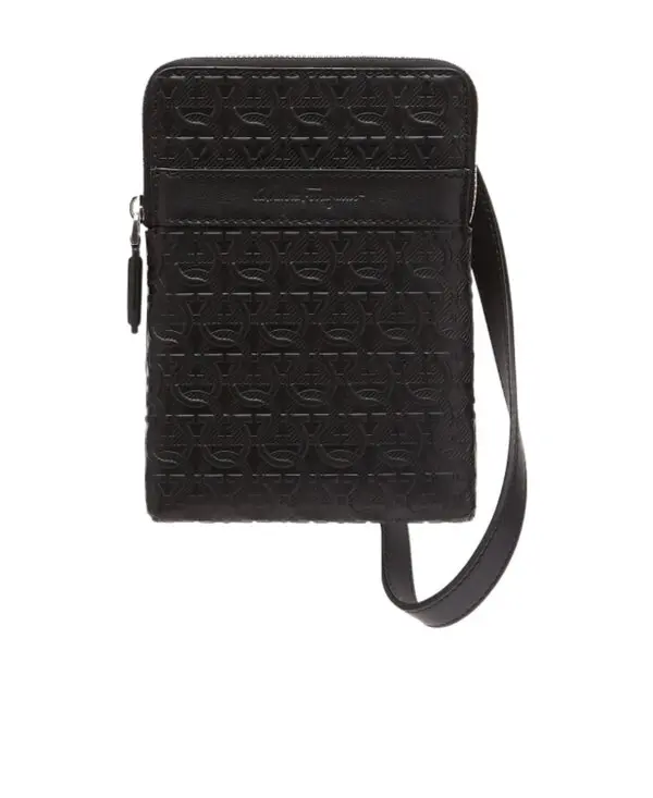 FERRAGAMO Gancini Embossed Zip-up Crossbody Bag - Black