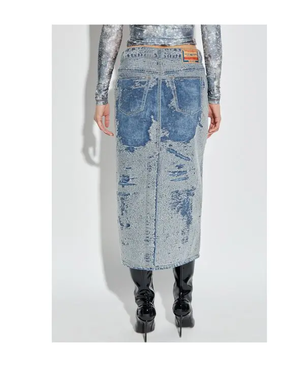 DIESEL® De-skye-s Distressed Denim Midi Skirt