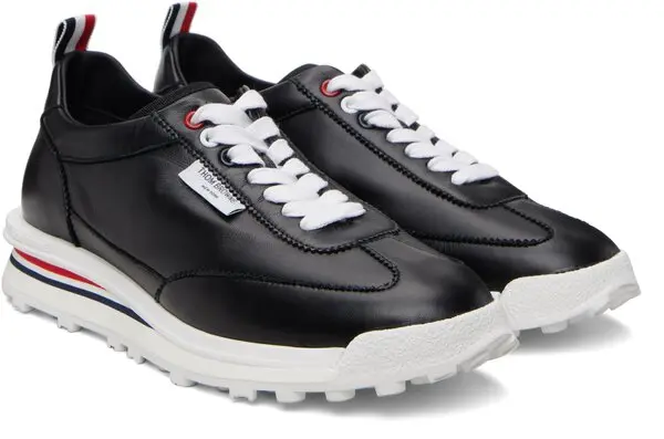 Thom Browne Lace-up Leather Sneakers With Tricolor Detail - Black