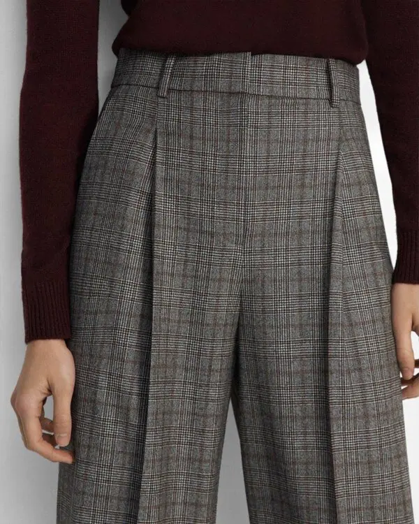 Theory Checked Tailored Wide-leg Trousers