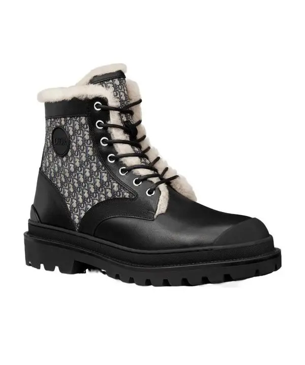 Dior Explorer Ankle Boots With Oblique Print - Black/beige