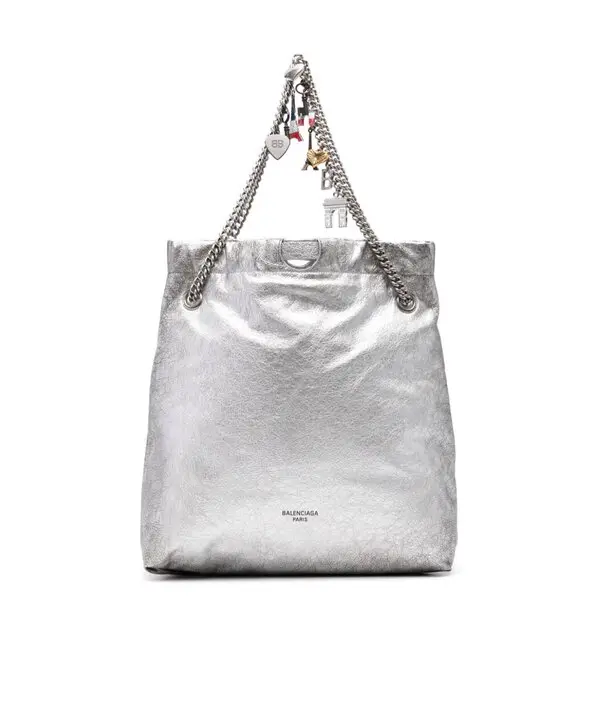 Balenciaga Crush Charm Detailed Medium Tote Bag - Silver
