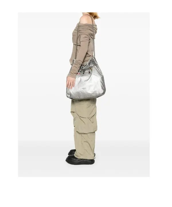 Balenciaga Crush Charm Detailed Medium Tote Bag - Silver