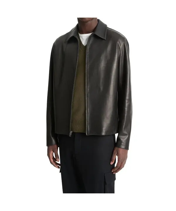 Vince Zippered Lambskin Leather Jacket - Black