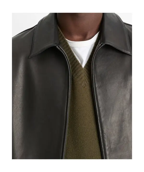 Vince Zippered Lambskin Leather Jacket - Black