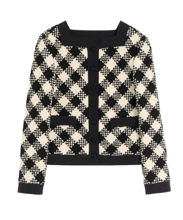 Valentino Garavani Checkerboard Button-up Tweed Jacket - Black