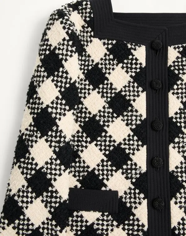Valentino Garavani Checkerboard Button-up Tweed Jacket - Black